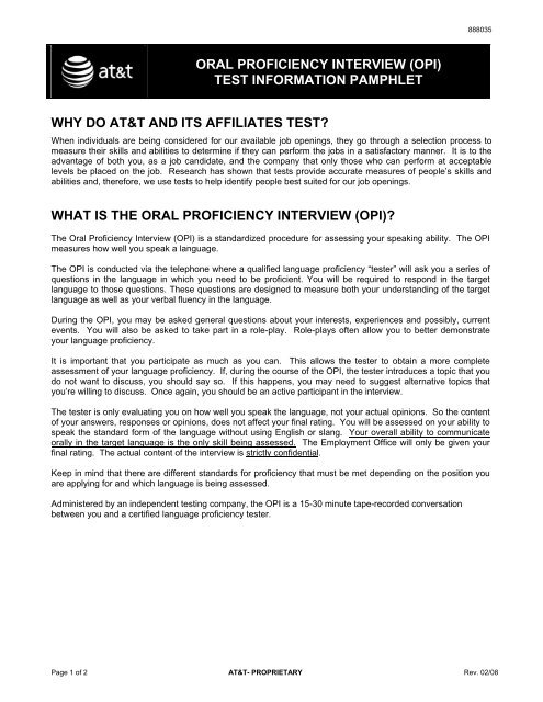 ORAL PROFICIENCY INTERVIEW (OPI) - AT&T