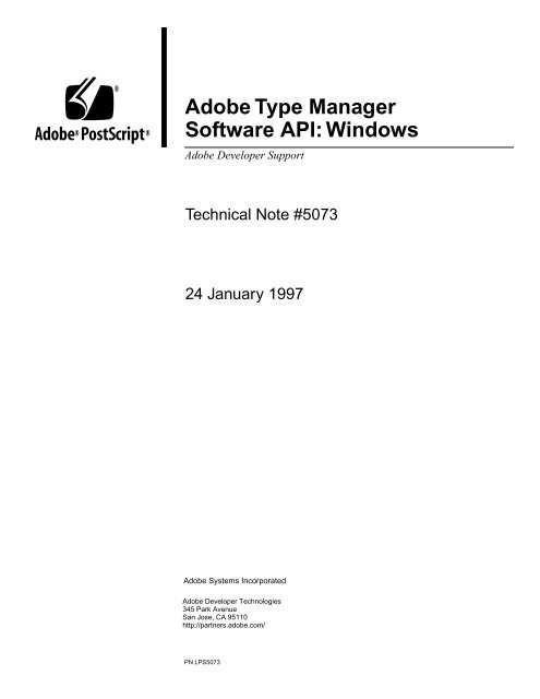 Adobe Type Manager Software API: Windows 95 - Adobe Partners