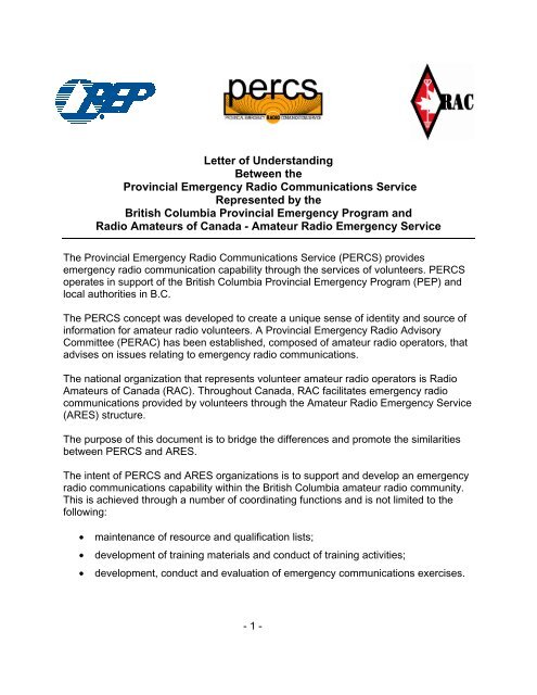 Letter of Understanding Between the Provincial Emergency Radio ...