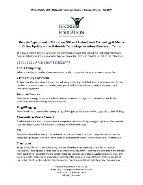 State Glossary for Technology Terms