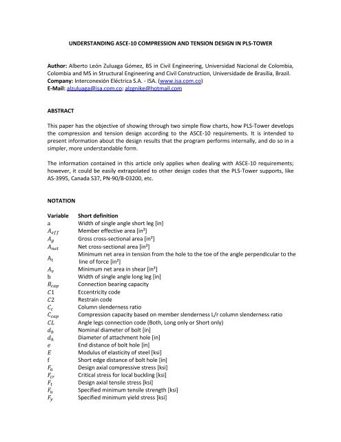 UNDERSTANDING ASCE-10 COMPRESSION AND TENSION ...