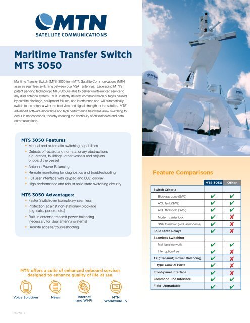 Maritime Transfer Switch MTS 3050 - MTN Satellite Communications