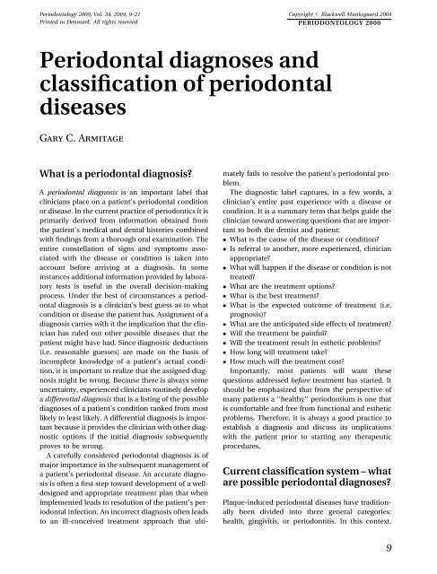 Periodontal diagnoses and classification of periodontal diseases