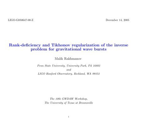 Rank-deficiency and Tikhonov regularization of the inverse problem ...