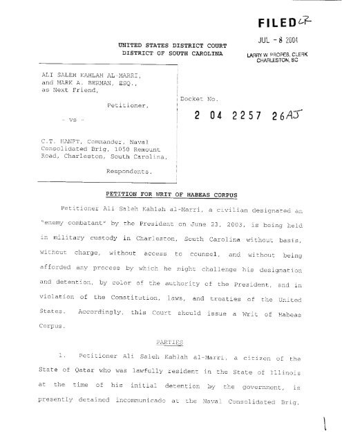 Writ Of Habeas Corpus Example