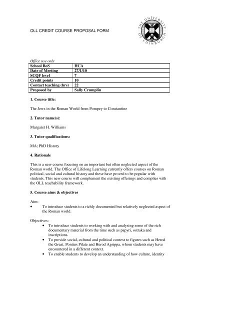 OLL CREDIT COURSE PROPOSAL FORM Office use only School ...