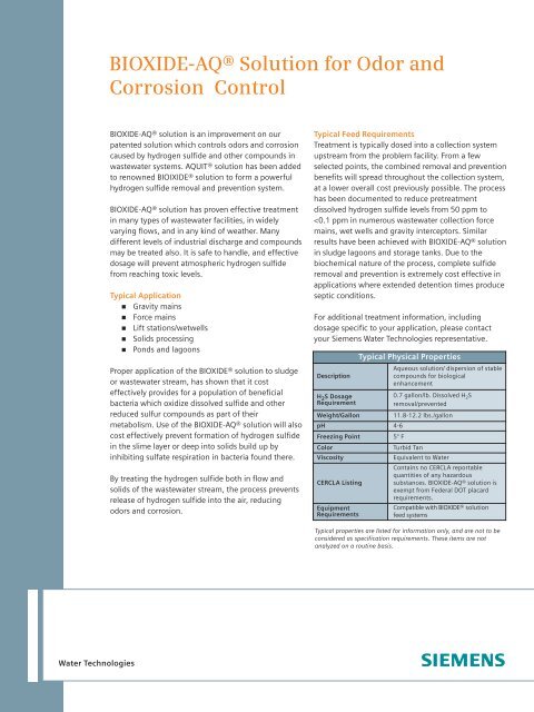 BIOXIDE-AQÃ‚Â® Solution for Odor and Corrosion Control - Siemens