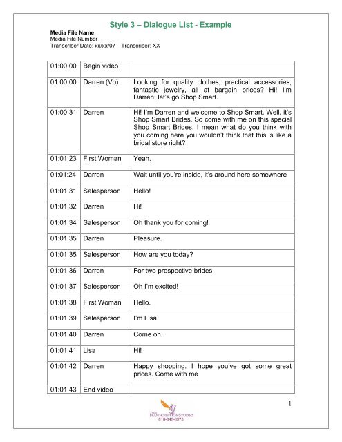 Style 3 â Dialogue List - Example - Transcription Studio