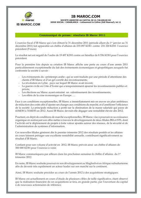 IB MAROC.COM - Bourse de Casablanca