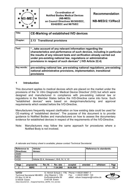 CE-Marking of established IVD devices - Team NB