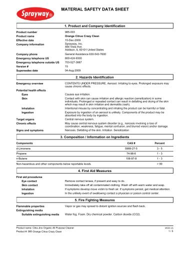 Sprayway 829 Spot Lifter MSDS