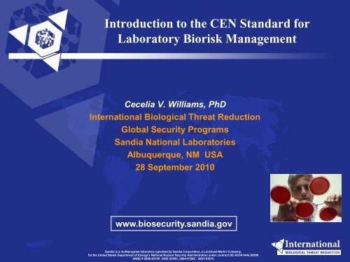 Introduction to the CEN Standard for Laboratory Biorisk Management