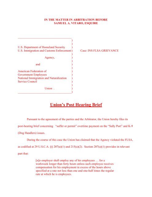 Union's Post Hearing Brief - AFGE