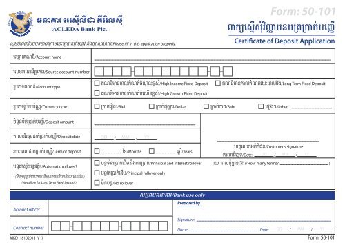 Form 50-101 - ACLEDA Bank Plc.