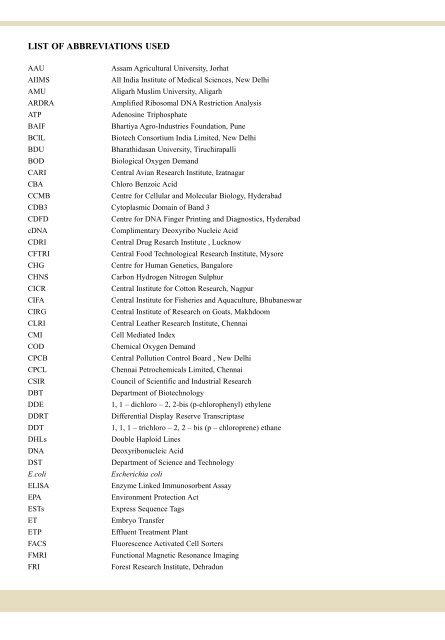 255 LIST OF ABBREVIATIONS USED - Department of Biotechnology