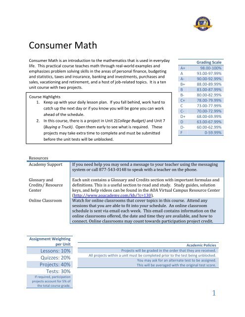 Consumer Math - Alpha Omega Academy