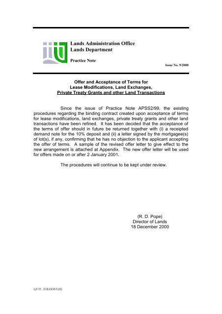 Offer and Acceptance of Terms for Lease Modifications, Land ...