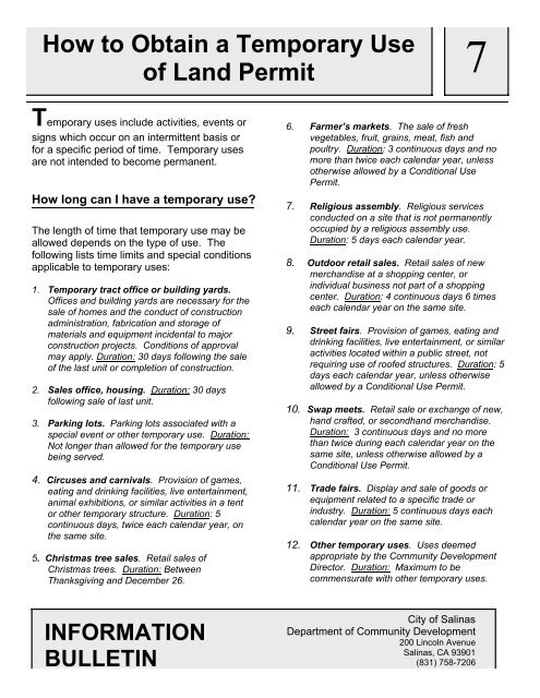 How to Obtain a Temporary Use of Land Permit - City of Salinas