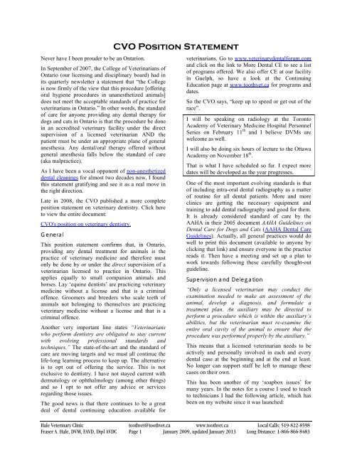 CVO Statement - Hale Veterinary Clinic