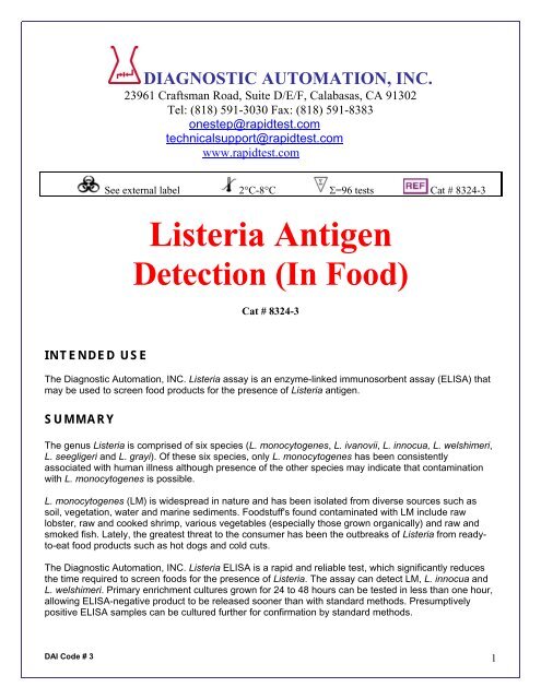 Listeria Antigen - ELISA kits - Rapid tests