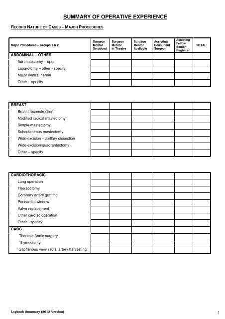 BST Log Book Summary (2013 Version)