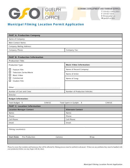 Filming Permit Application Form - City of Guelph