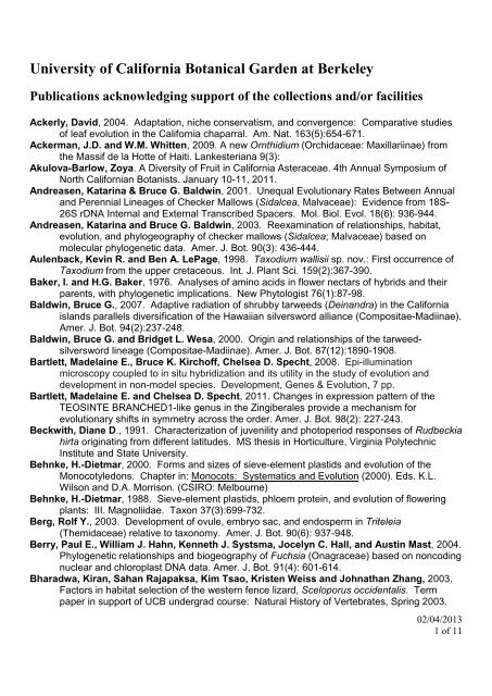 continued - The University of California Botanical Garden