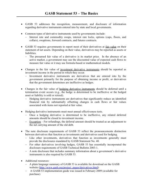 GASB Statement 53 – The Basics