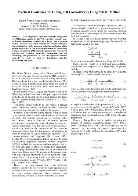 Practical Guidelines for Tuning PID Controllers by Using MOMI Method Practical Guidelines for Tuning PID Controllers by Using MOMI Method