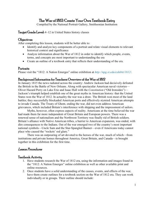 The War of 1812: Create Your Own Textbook Entry - National ...