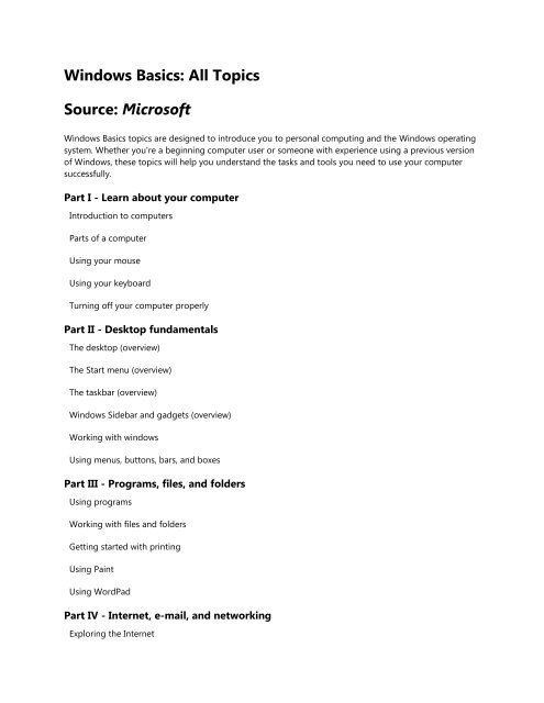 Windows Basics: All Topics Source: Microsoft - DepEd Naga City