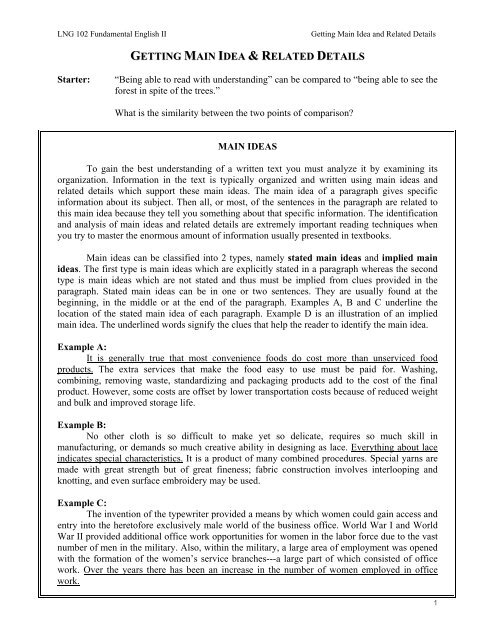 Getting Main Idea & Related Details