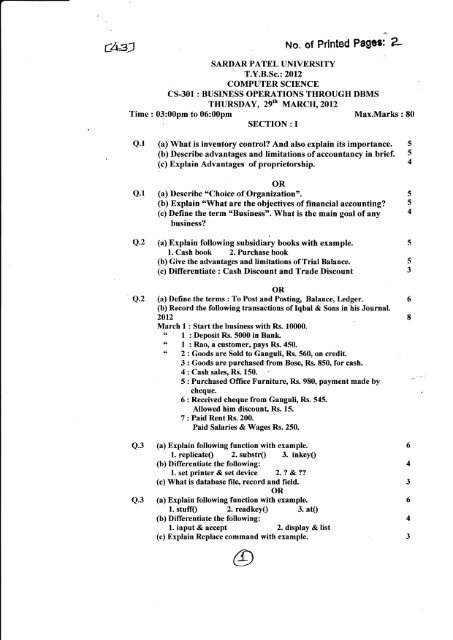 University Exam Papers - MB Patel Science College
