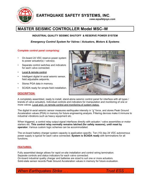 MASTER SEISMIC CONTROLLER Model MSC–W - Earthquake ...