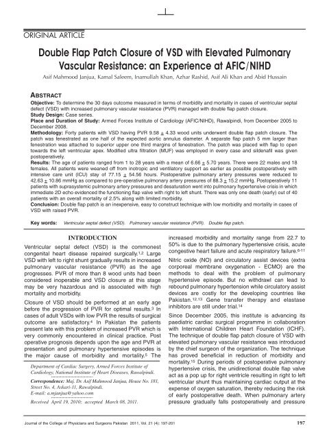 Double Flap Patch Closure of VSD with Elevated Pulmonary ...