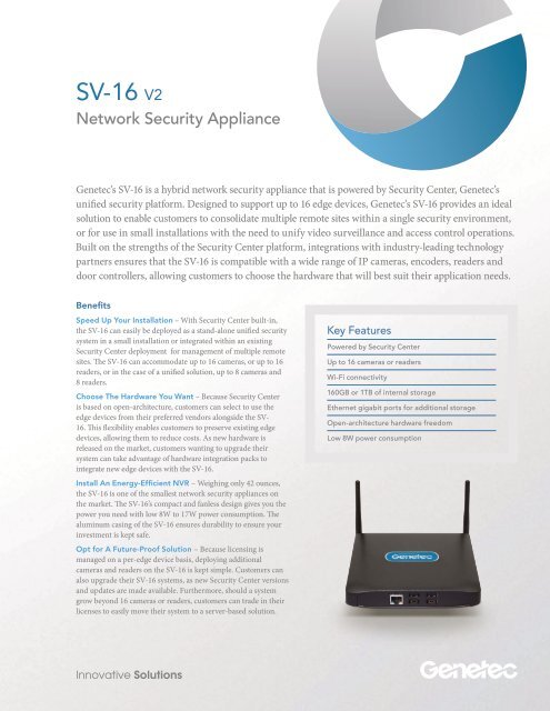 SV-16 Powered by Security Center Specifications - Genetec