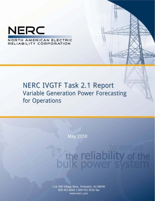 Variable Generation Power Forecasting For Operations Nerc
