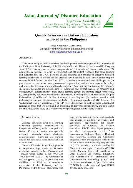 Quality Assurance in Distance Education achieved in the Philippines