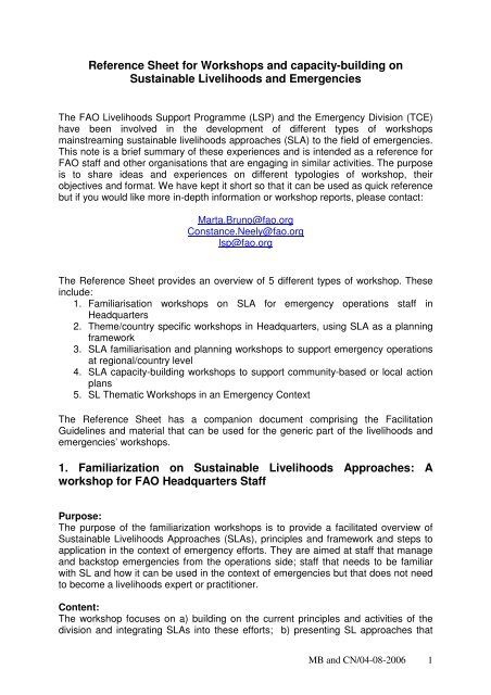 Reference Sheet for Workshops and capacity-building on ...