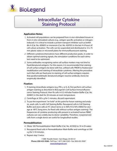 Intracellular Cytokine Staining Protocol - BioLegend