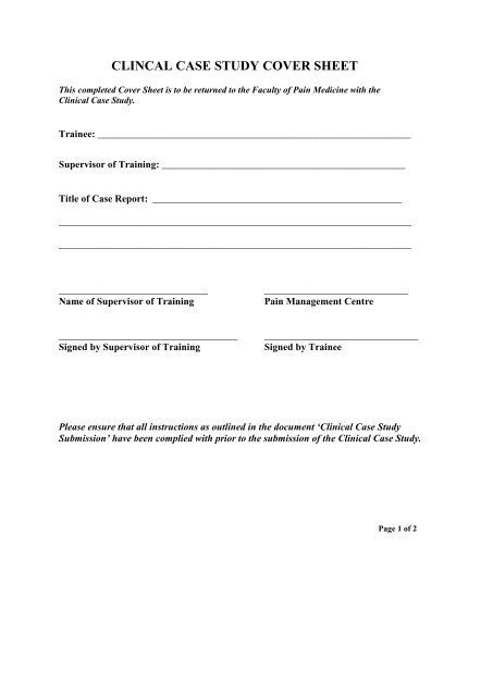 clinical case study cover sheet - Faculty of pain medicine