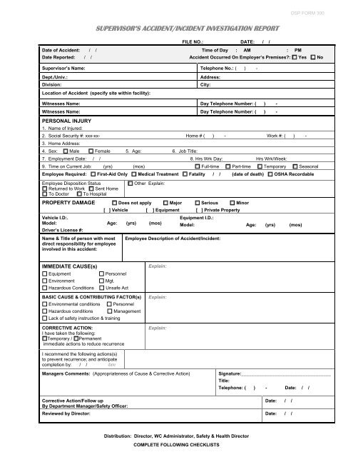 Supervisor Accident Report Form