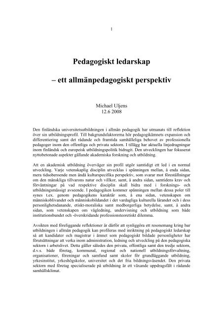 Pedagogiskt Ledarskap â Ett Allmänpedagogiskt à Bo Akademi