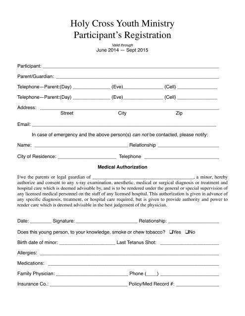 Youth Ministry Participant Registration Form youth-ministry-participant-registration-form