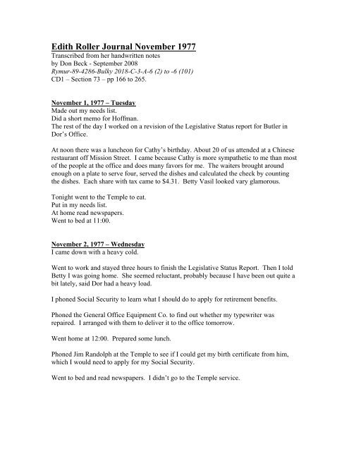 Edith Roller Journal November 1977 - Alternative Considerations of ...