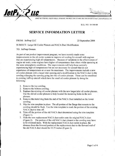 SERVICE INFORMATION LETTER - JetPROP DL and DLX