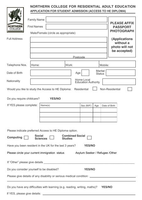 Application Form - Northern College