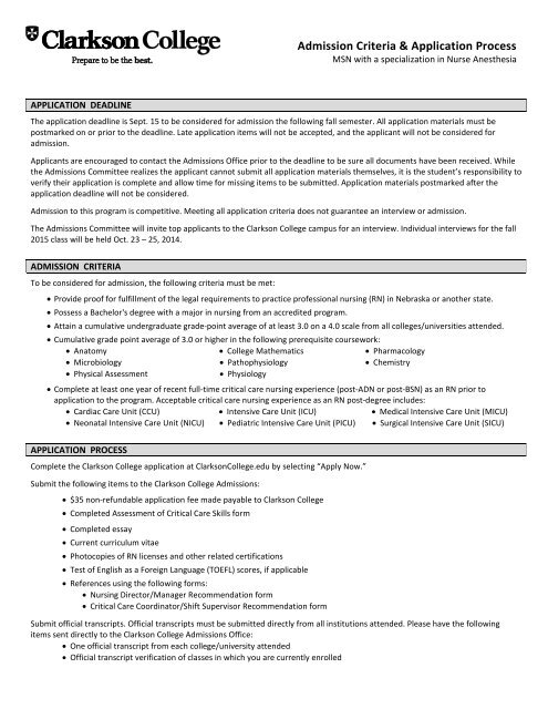 Admission Criteria & Application Process - Clarkson College