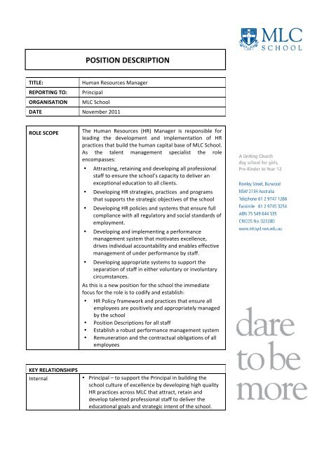 POSITION DESCRIPTION - MLC School