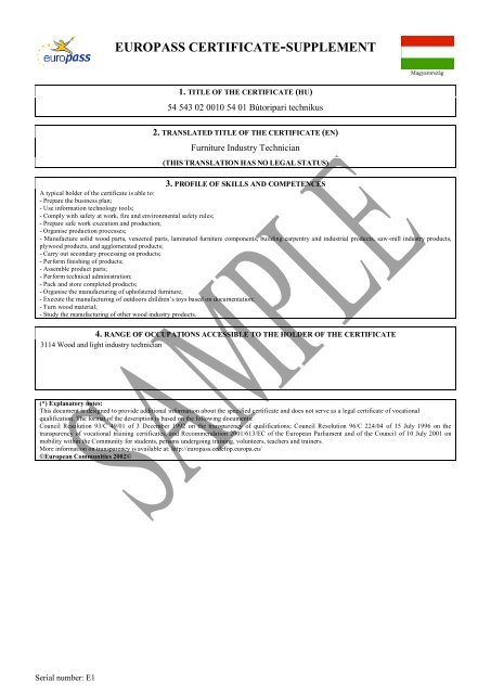 EUROPASS CERTIFICATE-SUPPLEMENT